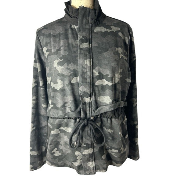 CAbi | Jackets & Coats | Cabi Gray And Black Camouflage Atc Drawstring ...